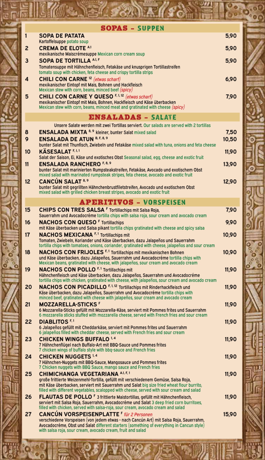 Menu - Cancún Restaurant-Alexanderplatz